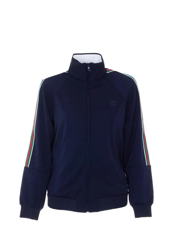 Gucci Technical Jersey Jacket With Zipper And Web Detail - Blue