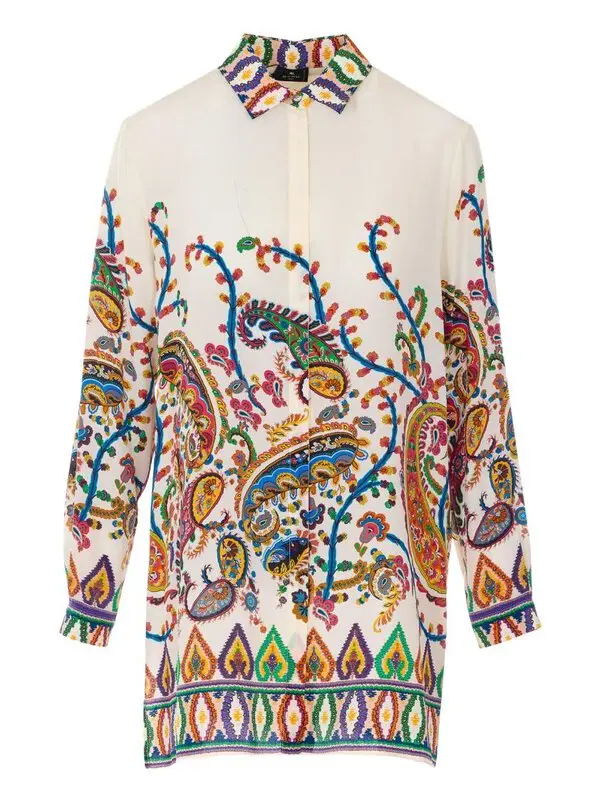 Etro Paisley Floral Silk Long Sleeve Shirt - White