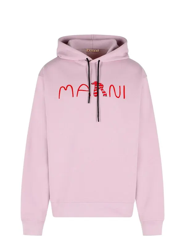 Marni Cotton Hooded Sweatshirt With Embroidered Logo - Pink