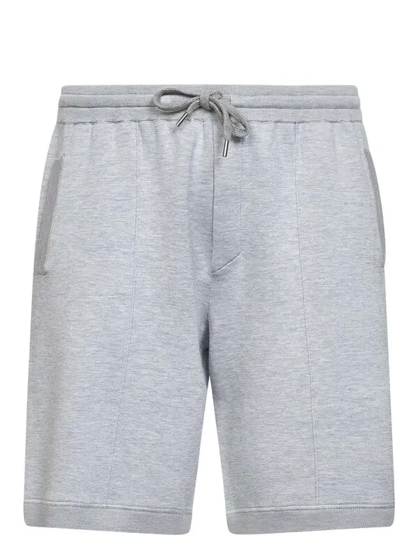 Brunello Cucinelli Grey Double Silk And Cotton Knit Logo Bermuda Shorts - Multicolor