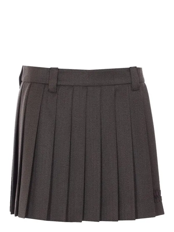 Miu Miu Pleated A-line Skirt With Side Logo - Brown