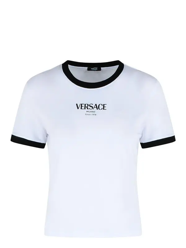 Versace Viscose T-shirt With Contrast Logo - White