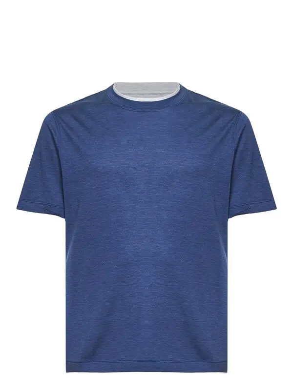 Brunello Cucinelli Denim Silk And Cotton Jersey T-shirt With Faux Layering - Multicolor