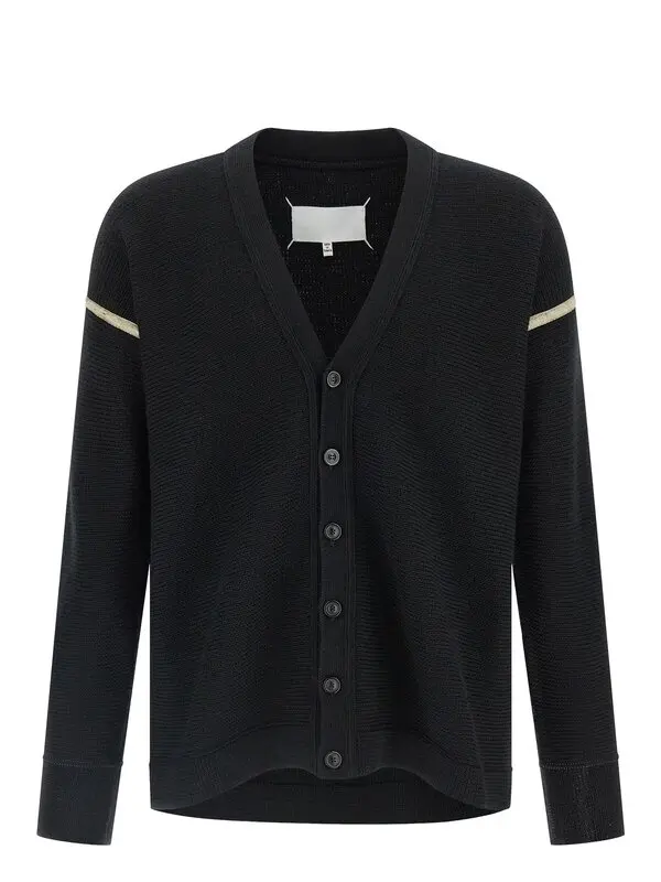 MAISON MARGIELA Virgin Wool V-neck Cardigan With Denim Elbow Patch - Black