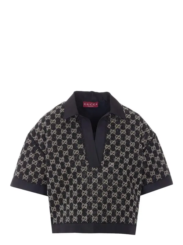 Gucci Wool Tweed Lame V-neck Top - Black