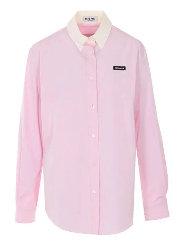 Miu Miu Striped Cotton Popeline Logo Shirt - Pink