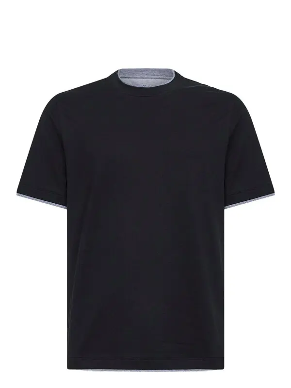 Brunello Cucinelli Black Cotton Faux Layering T-shirt - Multicolor