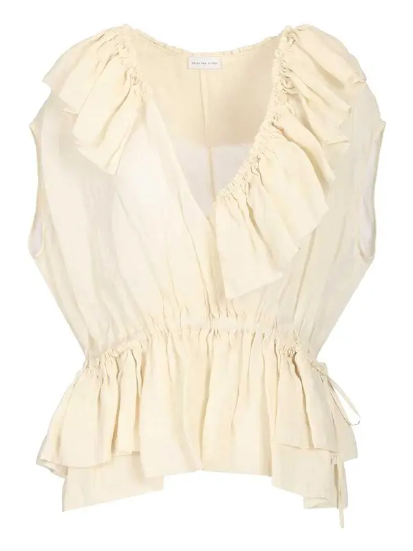 Dries Van Noten Ramie Top With Ruffle Detail - White