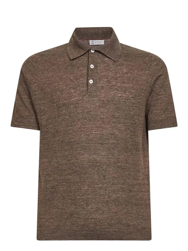Brunello Cucinelli Hazelnut Linen And Cotton Knit Polo Shirt - Multicolor
