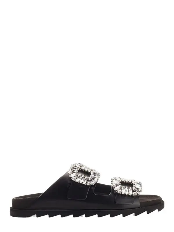 ROGER VIVIER Slidy Viv Mule With Crystal Buckles - Black