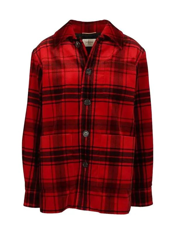 Saint Laurent Tartan Velvet Jacket - Red