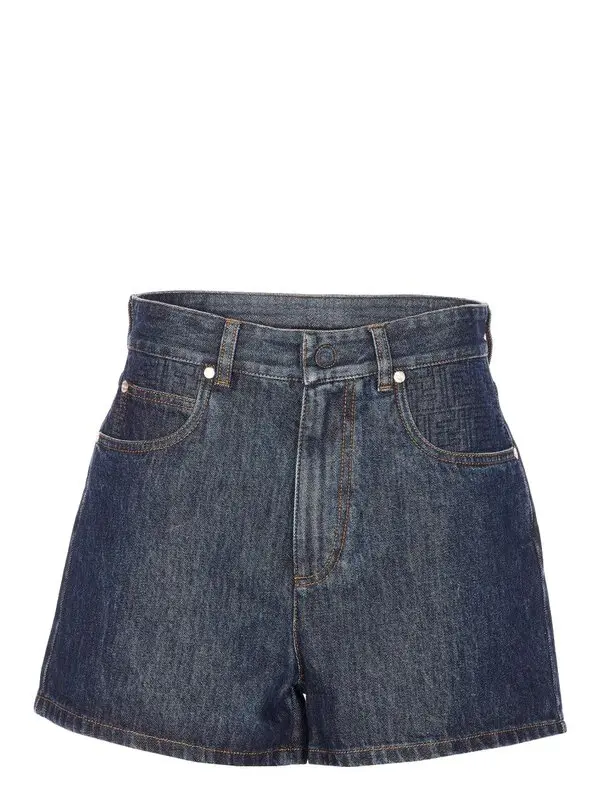 Fendi Embroidered Logo High-waist Denim Shorts - Blue