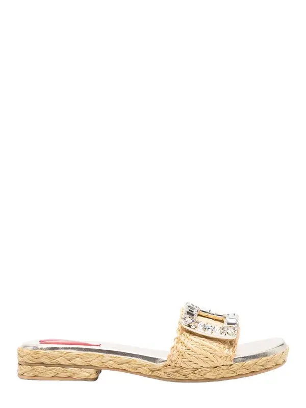 ROGER VIVIER Belle Vivier" Raffia Sandals With Embellished Buckle - Multicolor