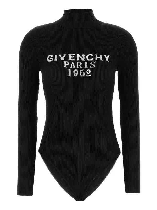 Givenchy Ribbed Turtleneck Bodysuit With Logo Detail - Black