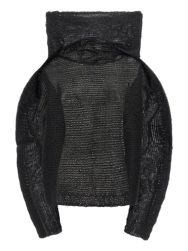 Issey Miyake Panini Wool And Alpaca Blend Top With Exaggerated Collar - Black