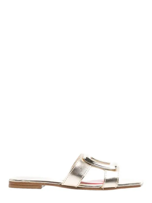 ROGER VIVIER Metal Buckle Leather Flat Sandals - Multicolor