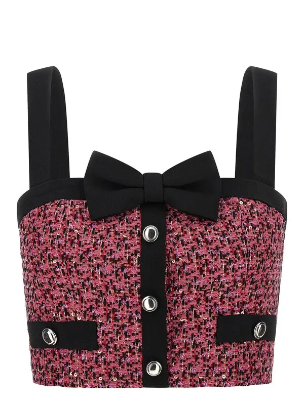 Alessandra Rich Tweed Sequined Top With Bow Detail - Pink