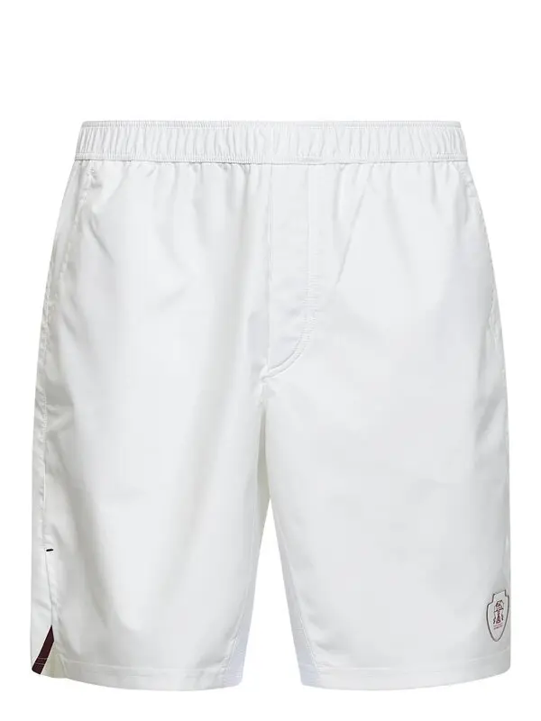 Brunello Cucinelli White Nylon Logo Bermuda Shorts - Multicolor