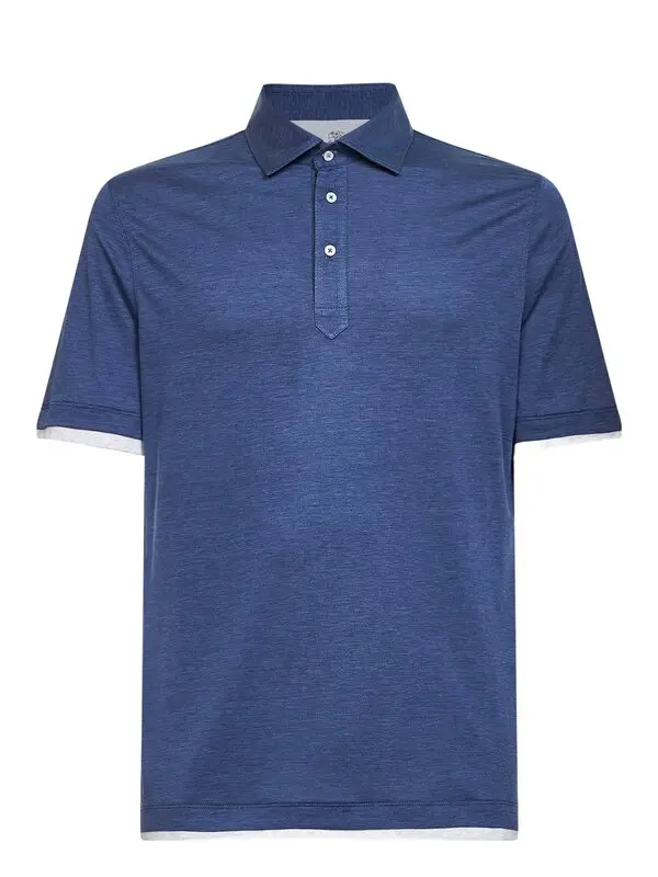 Brunello Cucinelli Blue Silk And Cotton Jersey Polo Shirt With Faux Layering - Multicolor
