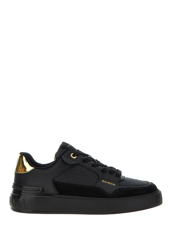 Balmain B-court Flip Leather Sneakers With Logo Print - Black