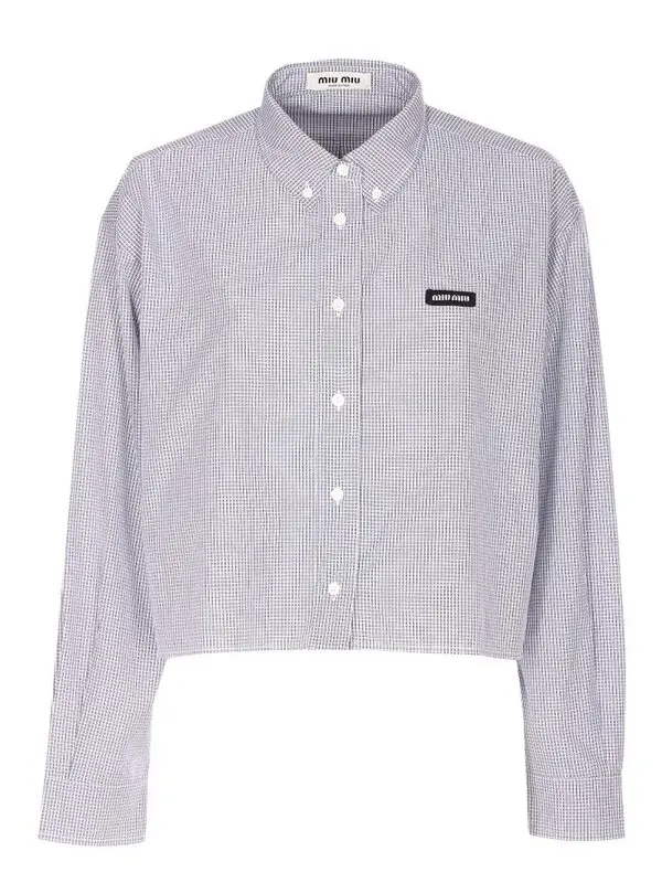 Miu Miu Check Motif Logo Shirt - Blue