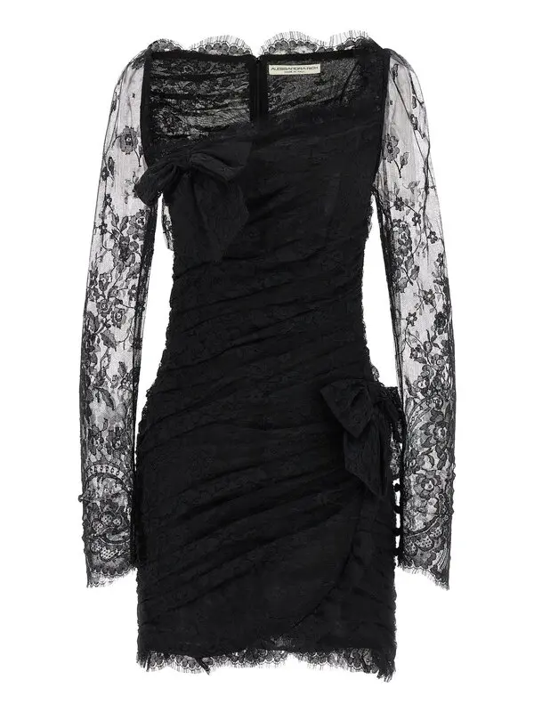 Alessandra Rich Lace Draped Mini Dress - Black