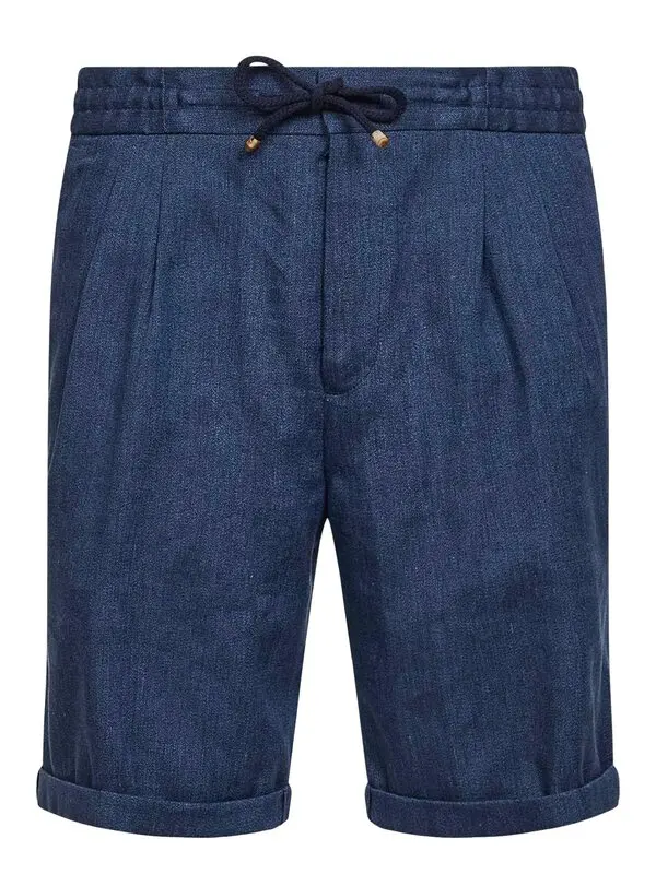Brunello Cucinelli Linen And Virgin Wool Chevron Bermuda Shorts - Multicolor