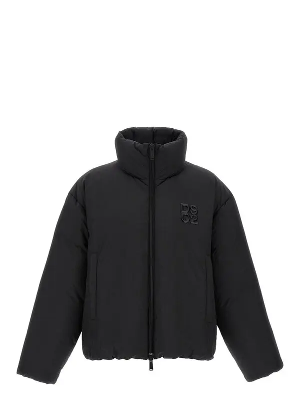 Dsquared2 Ball Nylon Down Puffer Jacket With High Neck And Silicone Logo - Black