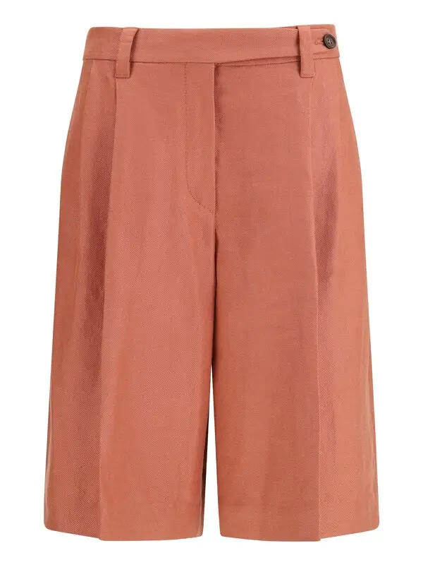 Brunello Cucinelli Sartorial Bermuda Shorts In Fluid Viscose And Linen Twill - Orange