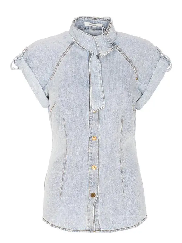 Zimmermann Denim Shirt With Mandarin And Pussybow Collar - Blue