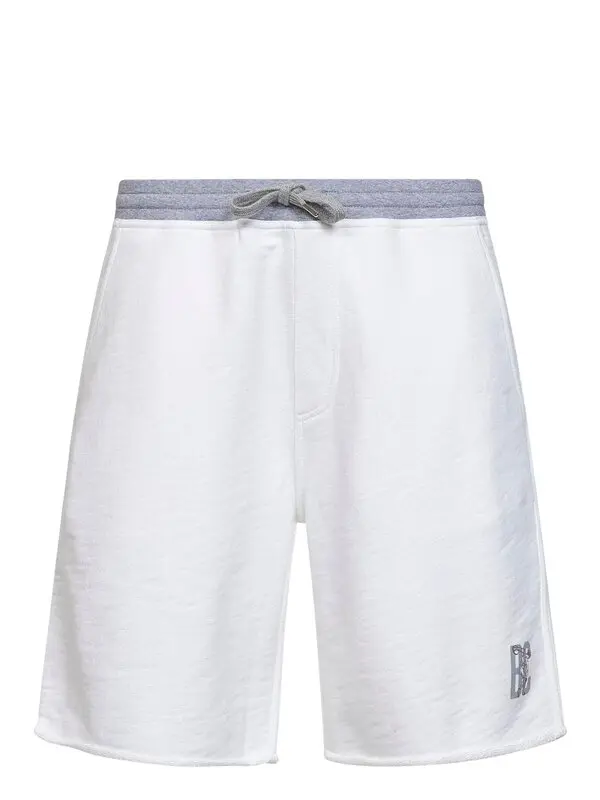 Brunello Cucinelli White Cotton And Linen Melange Fleece Bermuda Shorts - Multicolor