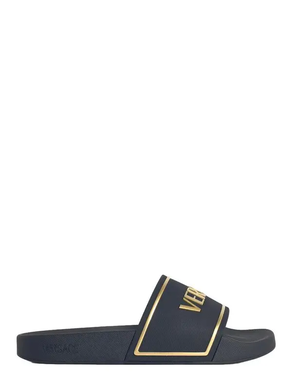 Versace Logo Embossed Slides - Black