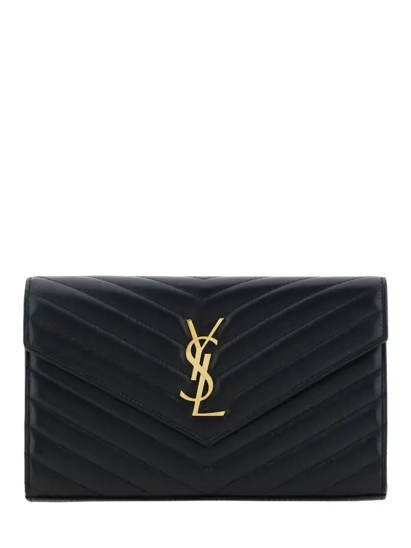 Saint Laurent Monogram Quilted Leather Wallet With Chain - Black