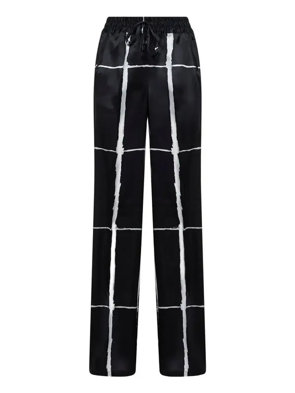 Kiton Black And White Printed Silk Drawstring Trousers - Multicolor