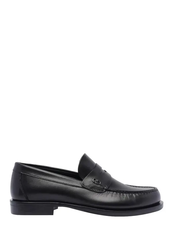 FERRAGAMO Gancini Ornament Penny Loafers - Black