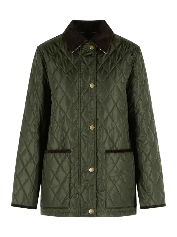 Burberry Polyamide Diamond Quilted Jacket With Velvet Trim - Green