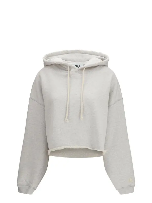 GOLDEN GOOSE Cropped Hoodie With Drawstring And Star Detail - Gray