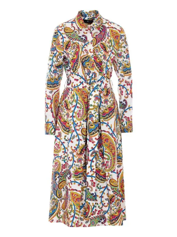 Etro Floral Paisley Print Long-sleeve Belted Dress - Multicolor