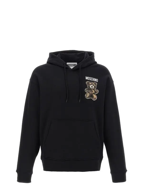 Moschino Teddy Print Cotton Hoodie - Black