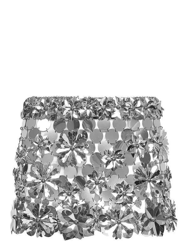 Rabanne Silver Discs Mini Skirt With Flower Details - Multicolor