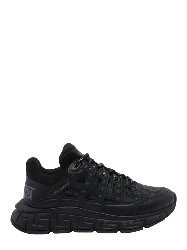 Versace Leather And Jacquard Trigreca Sneakers - Black