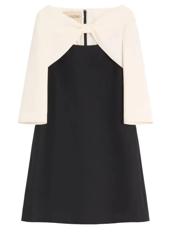 Valentino Garavani Crepe Couture Short Dress With Bow And Contrasting Sleeves - Black