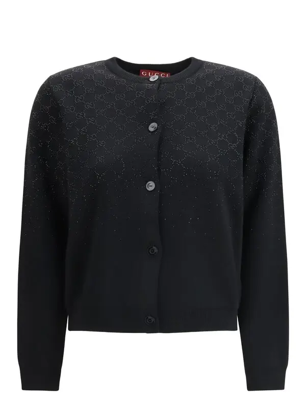 Gucci Long-sleeve Crew-neck Cardigan With Gg Crystals - Black