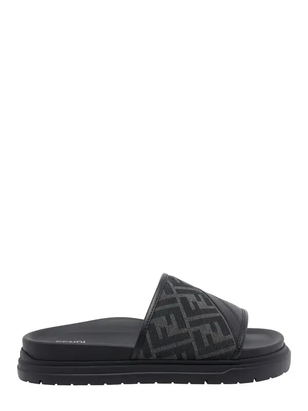 Fendi Diagonal Slides With Ff Motif - Black