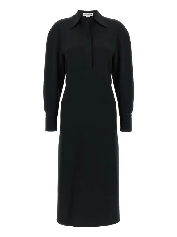 Victoria Beckham Long Sleeve Polo Collar Midi Dress - Black