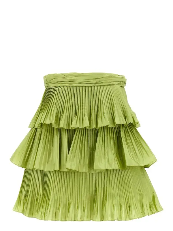 Valentino Garavani Pleated Taffeta Tiered Mini Skirt - Green