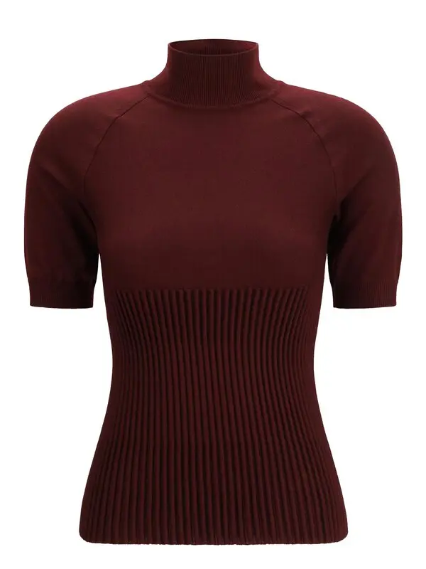 Alaïa Ribbed Wool High Neck Short Sleeve Top - Multicolor