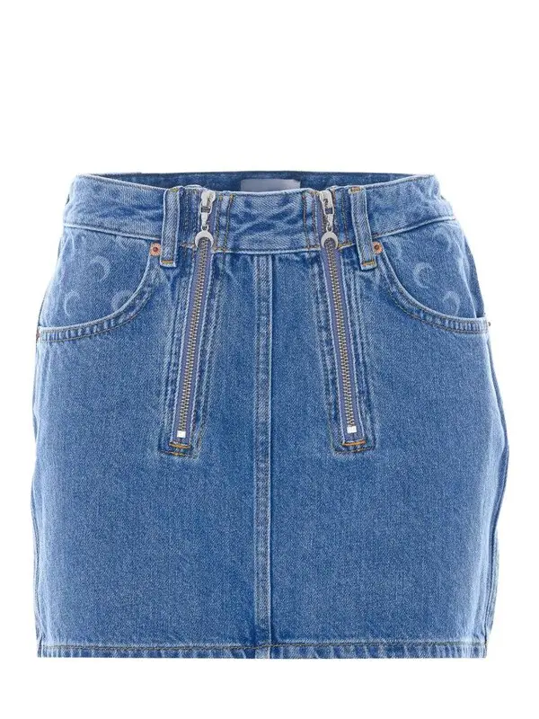 MARINE SERRE Denim Moon Logo Zipped Mini Skirt - Blue