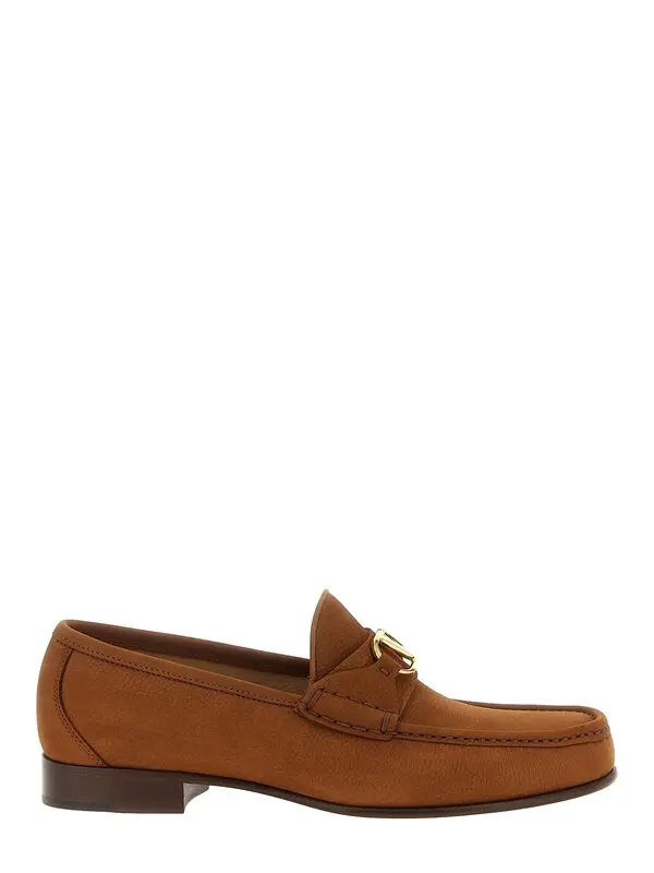 Valentino Garavani Suede Deer Loafers With Vlogo Signature Detail - Brown