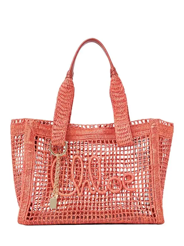 Chloé Camellia Coral Crocheted Raffia East-west Tote Bag - Multicolor